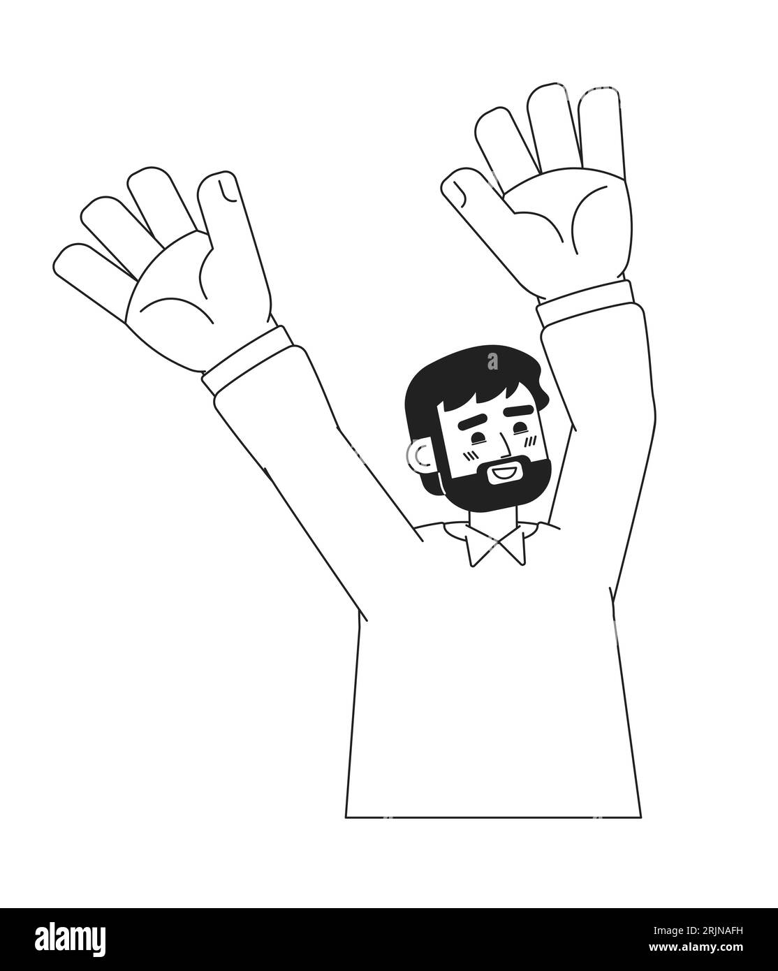 Man raising hands up monochromatic flat vector character Stock Vector ...