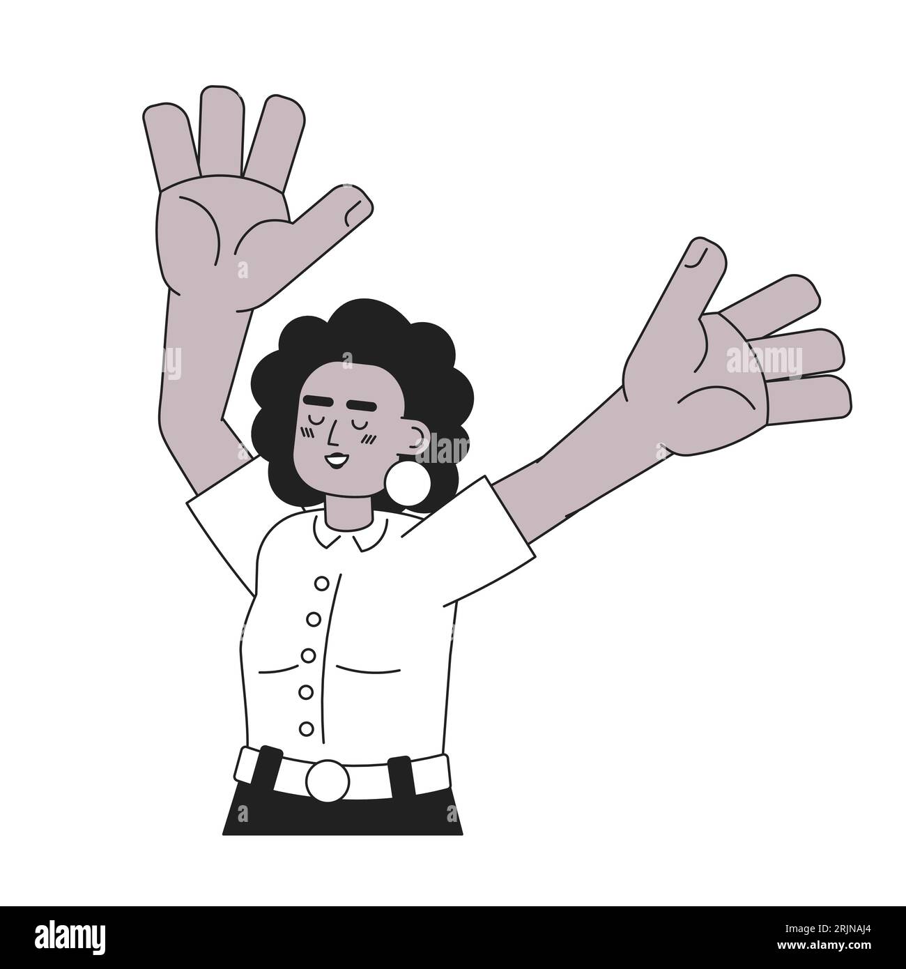 Happy woman raising hands up monochromatic flat vector character Stock ...