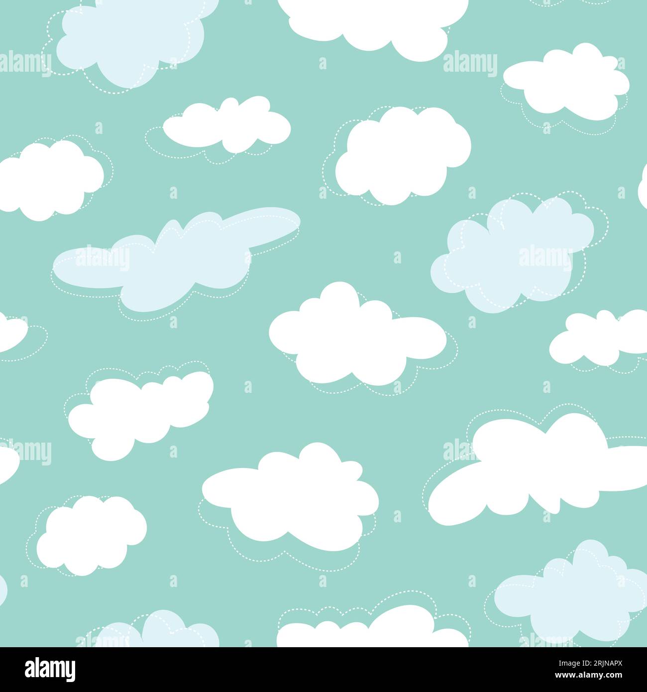 Cartoon clouds seamless pattern. Cute clouds with dotted outline on ... Cartoon clouds seamless pattern. Cute clouds with dotted outline on ...