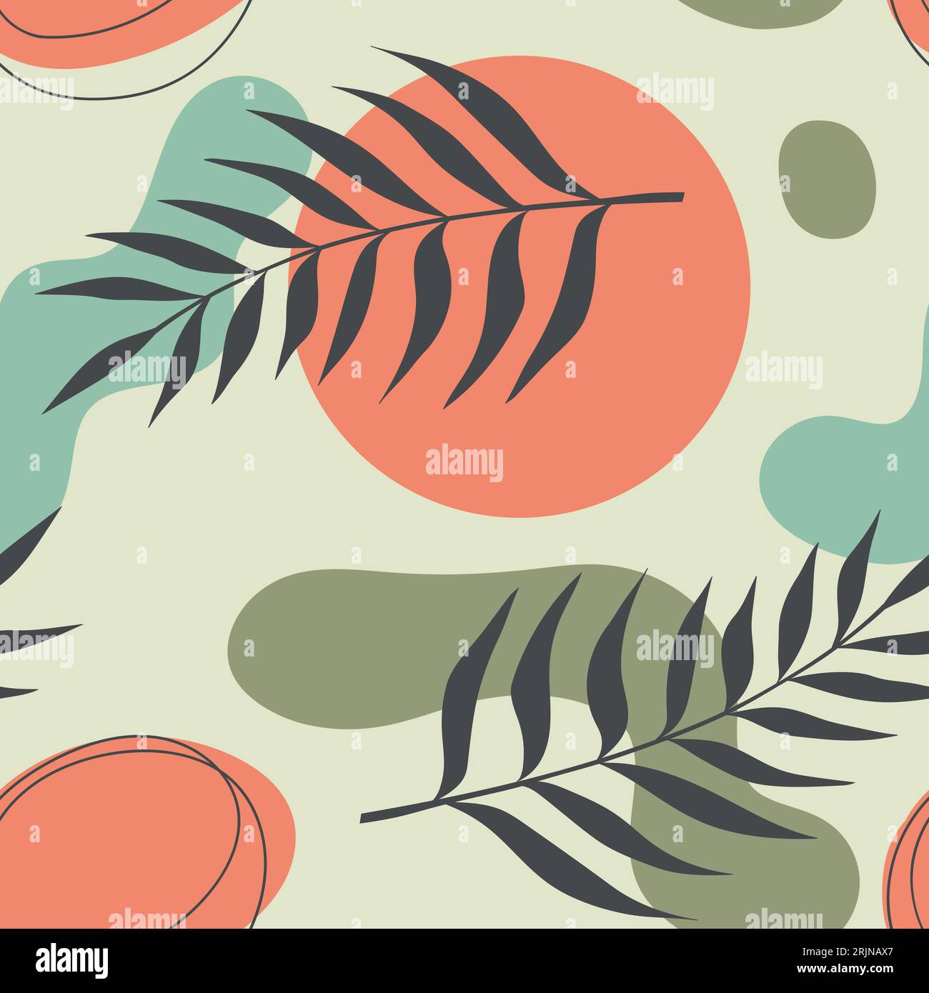 Abstract botanical seamless pattern. Palm leaves with smooth lines and shapes. Vector art Stock ...