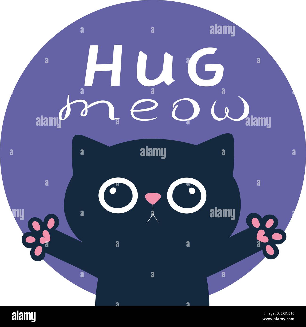 Cartoon black cat asks for hugs. Cute hugging cat childish style with a ...