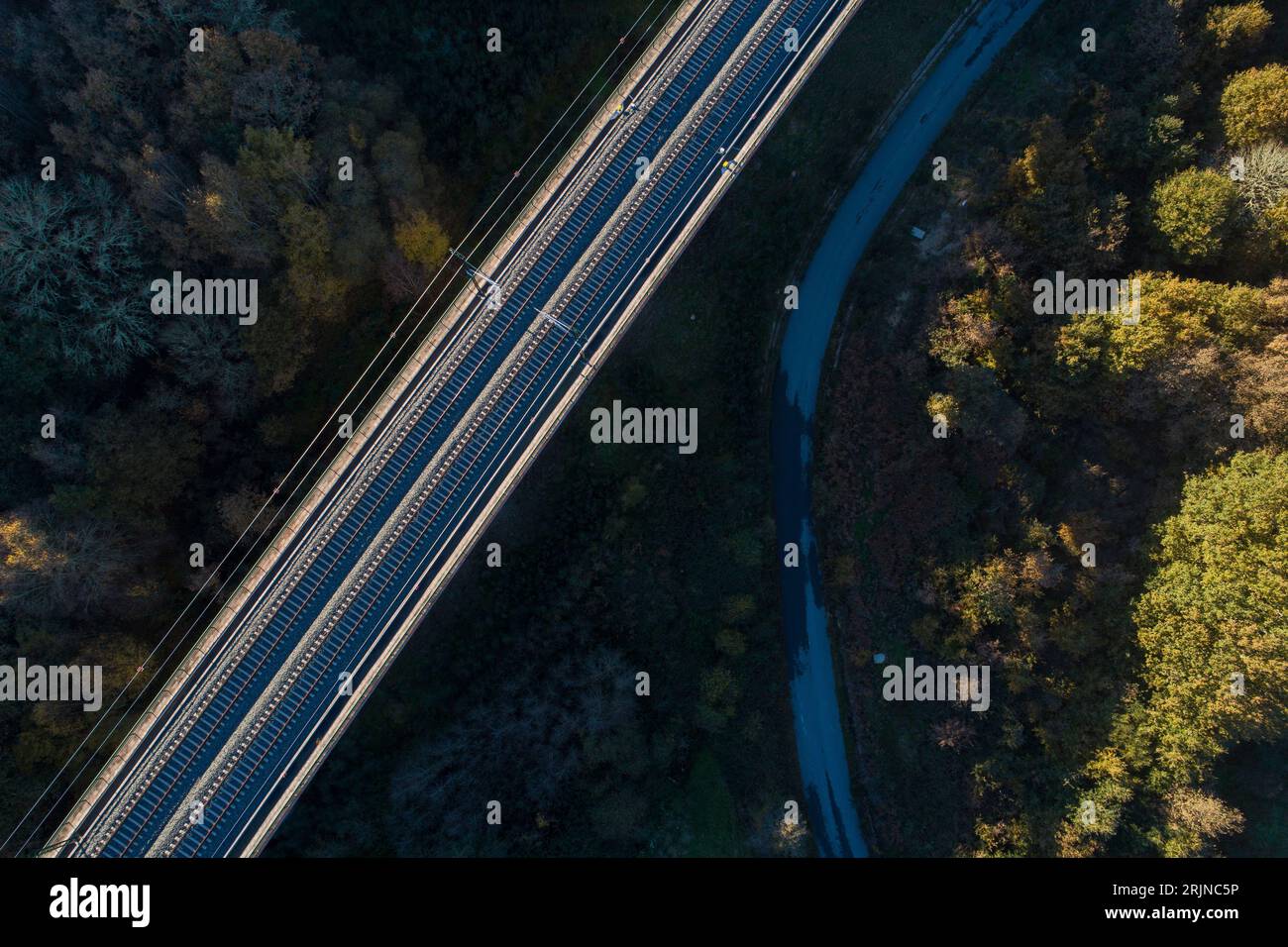 aerial view of a high speed train viaduct at sunset Stock Photo - Alamy