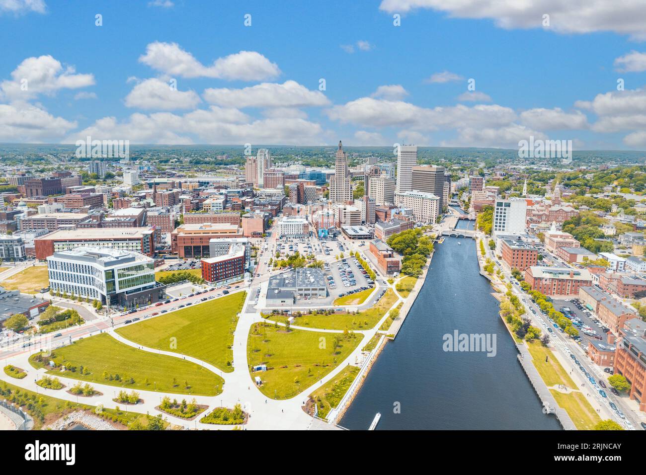 An aerial view of downtown Providence and the Providence River in Rhode ...