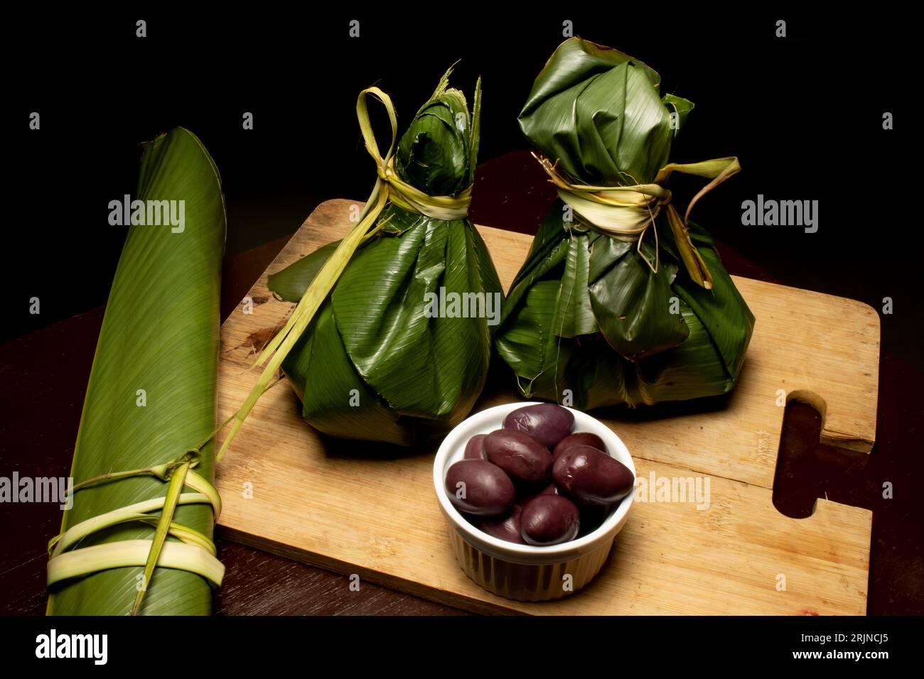 A closeup of Juane, traditional Peruvian food of chicken wrapped in ...