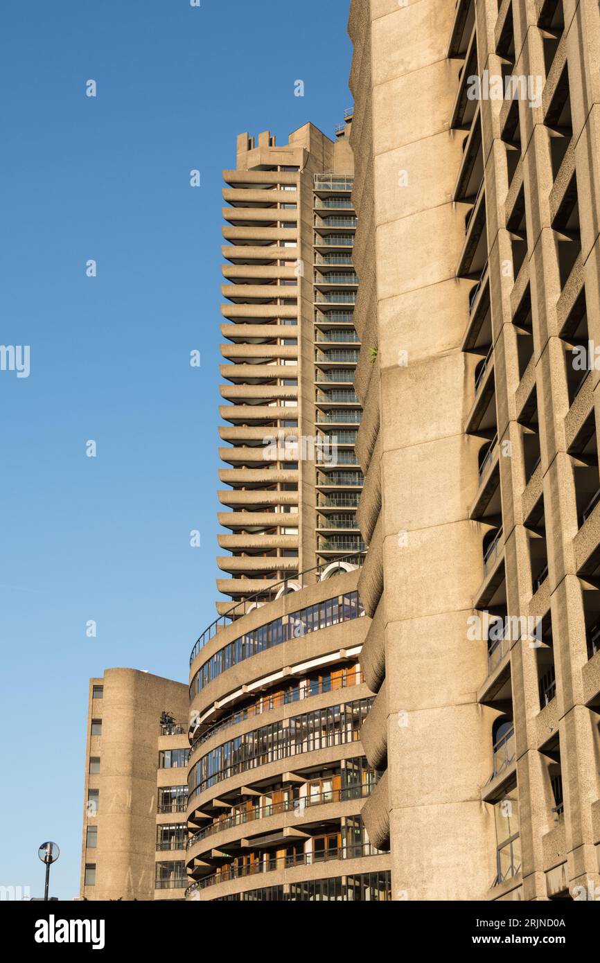 Concrete balconies on tower blocks in the Barbican Exhibition Centre ...