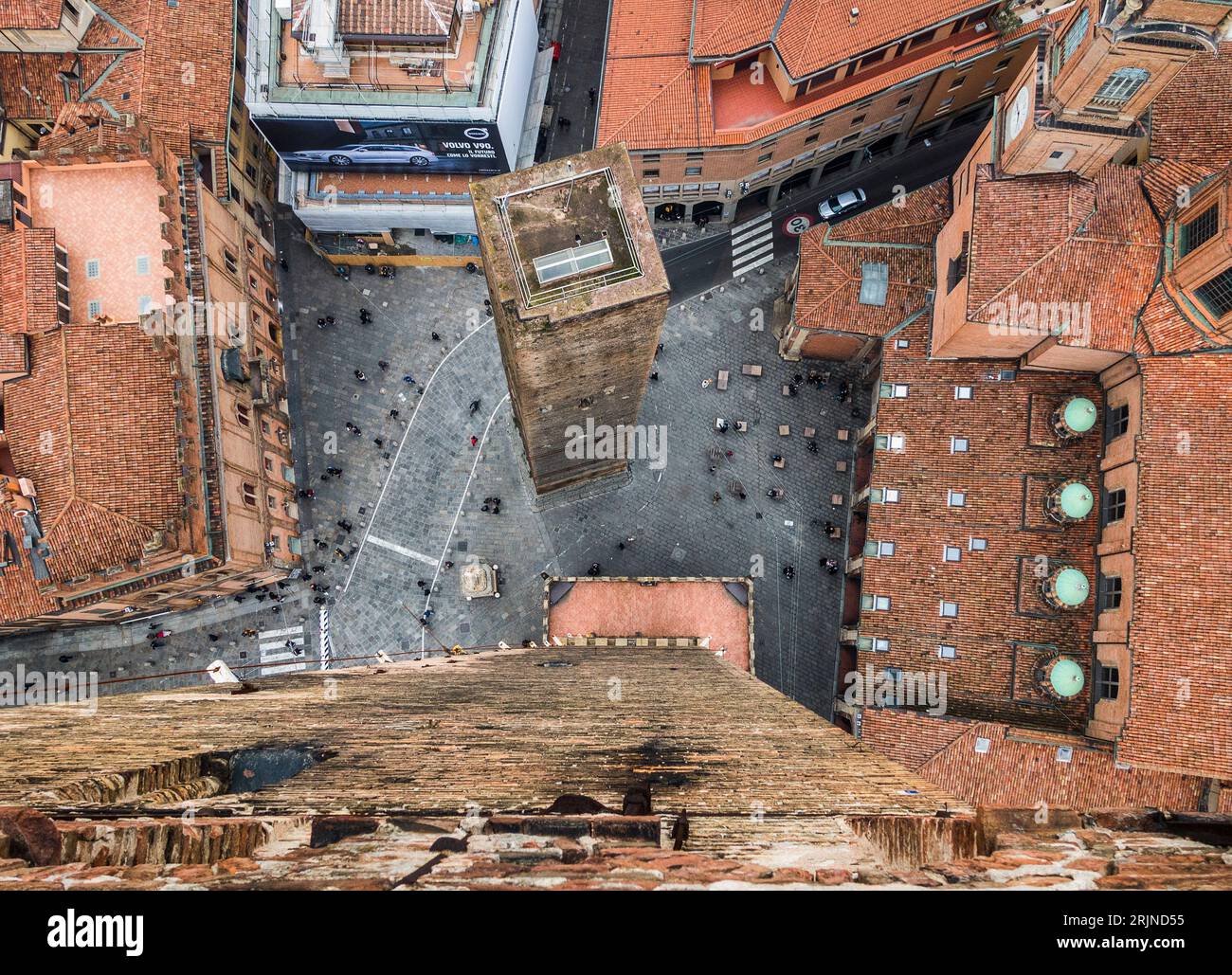An aerial top view of a clock tower in Bologna, Italy Stock Photo - Alamy