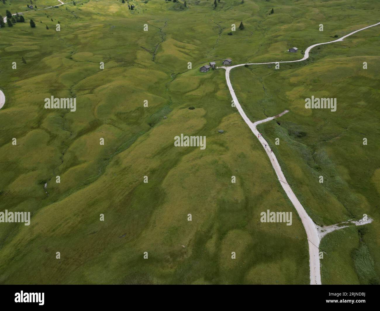 An Aerial view of Armentarola fields Dolomites Alps near Alta Badia ...
