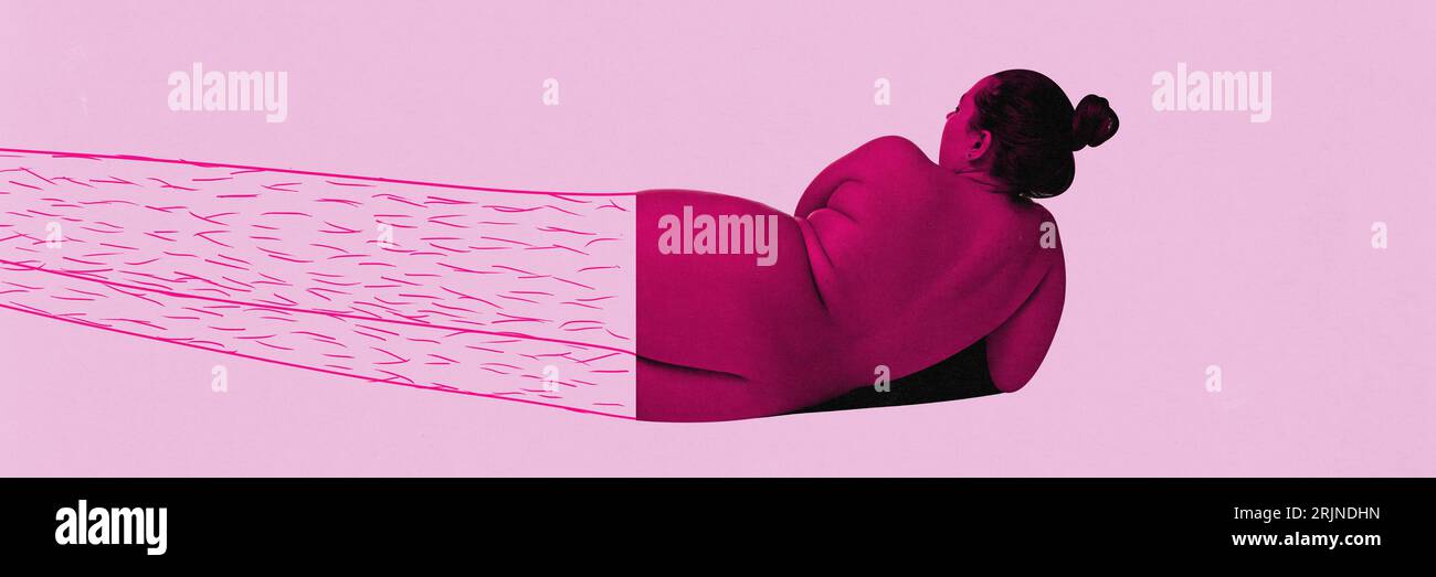 Contemporary art collage. Conceptual image with female body in pink ...