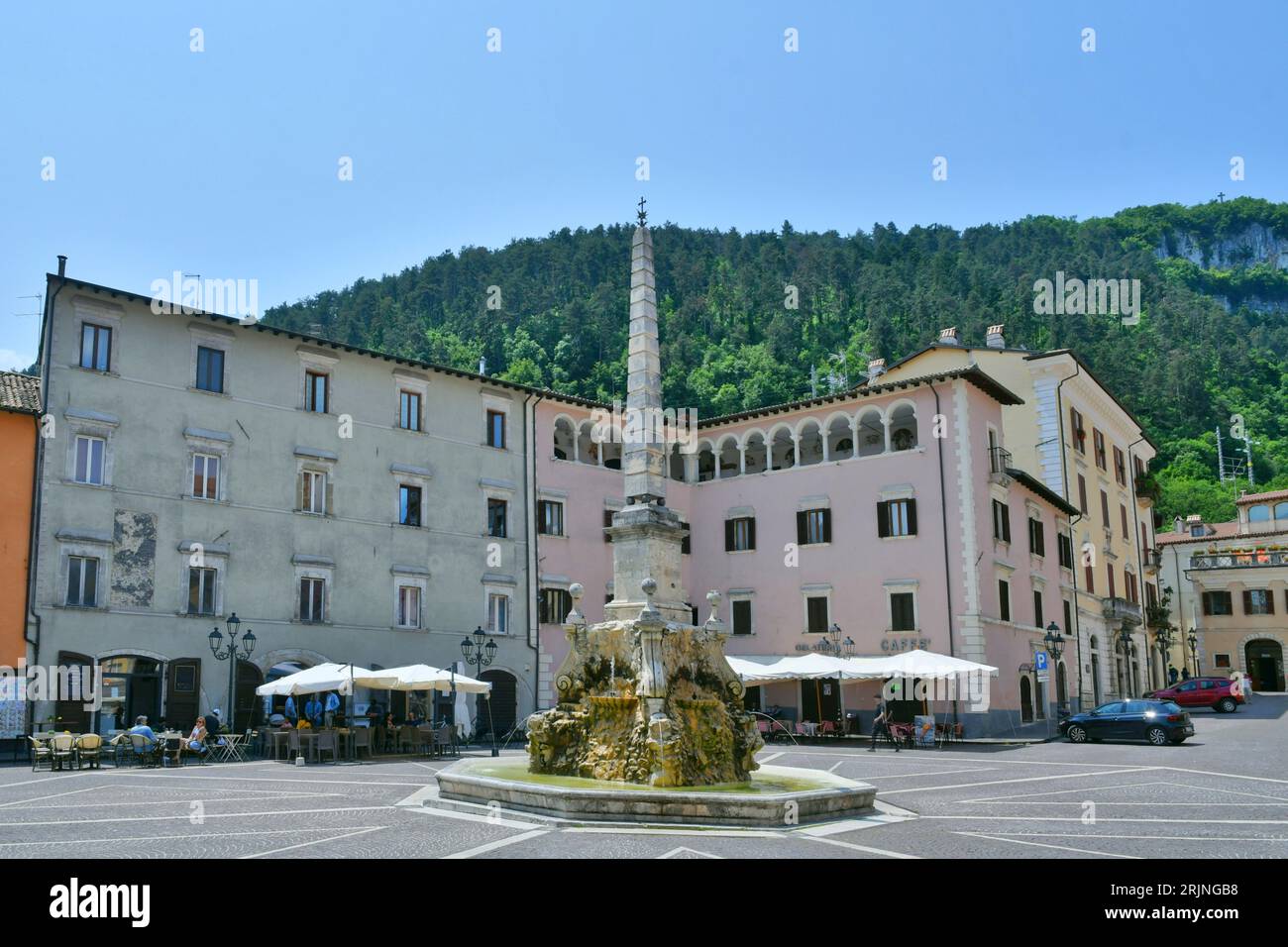 View of the square of a medieval town in the Abruzzo region Stock Photo ...