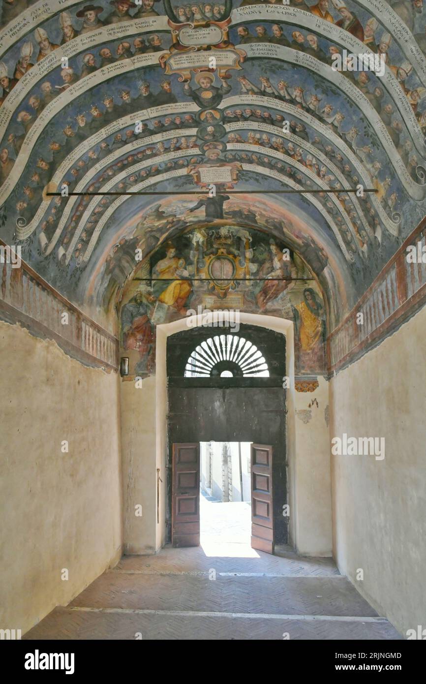 The interior of the cloister of a medieval church in a town in the ...
