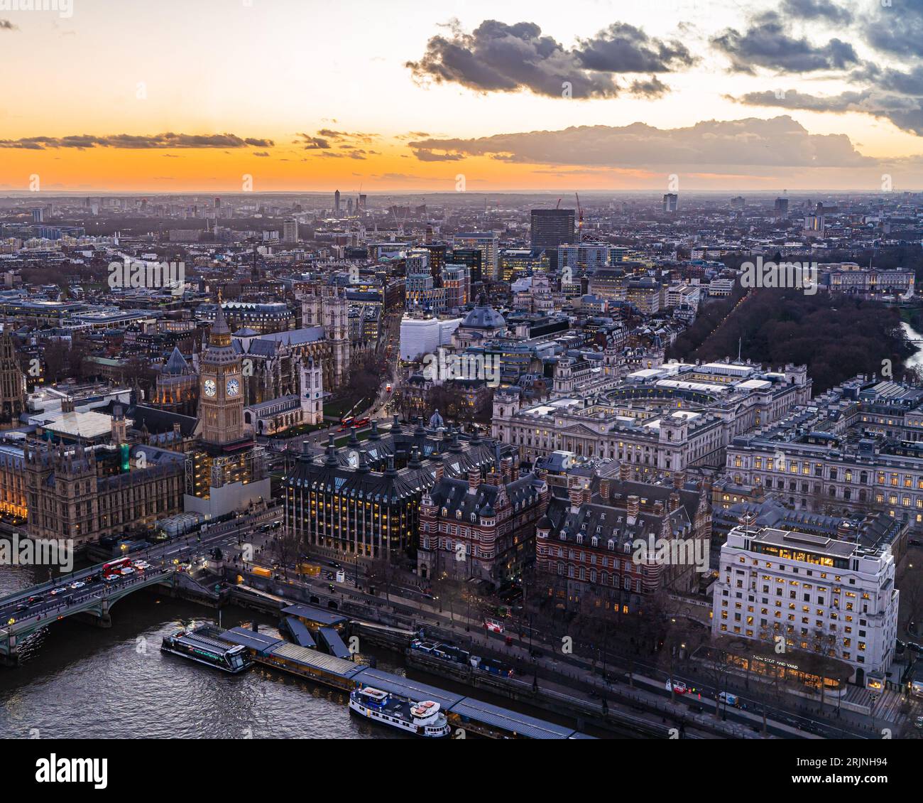 An aerial view of a Sunset in London captured from the top of the ...