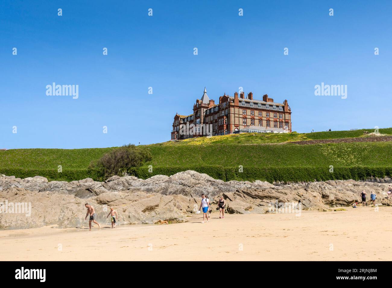 The imposing historic Headland Hotel overlooking Fistral Beach in ...