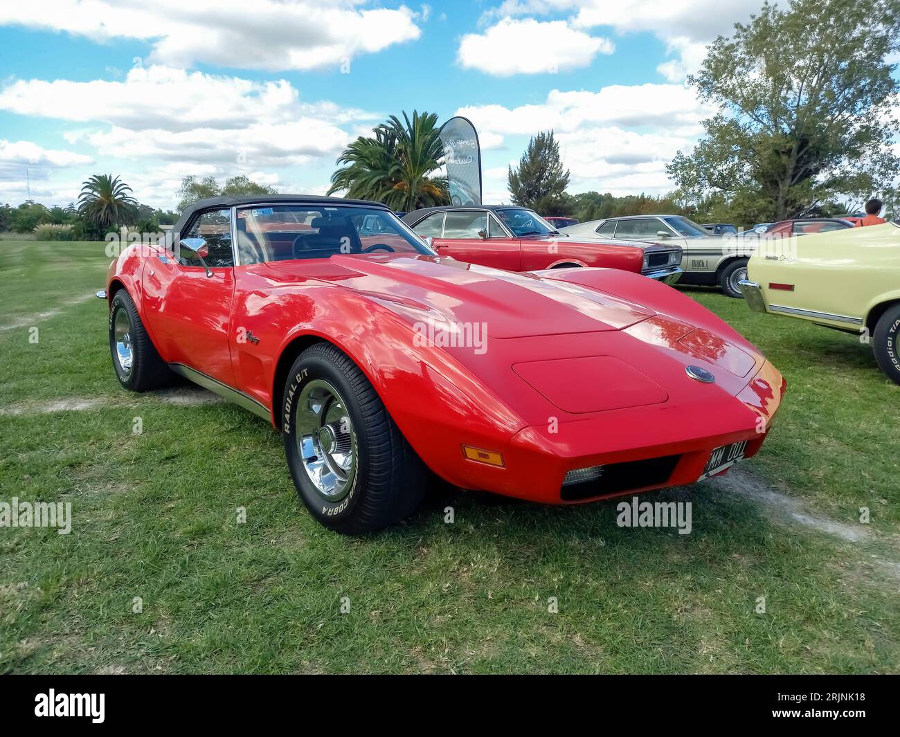 Old red sport Chevrolet Corvette C3 Stingray two door convertible circa ...