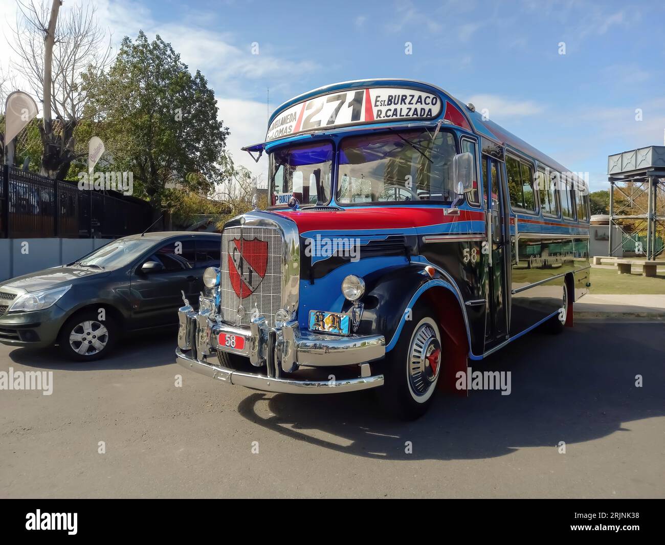 Old blue 1974 Mercedes Benz 911 bus for public passenger transport in ...