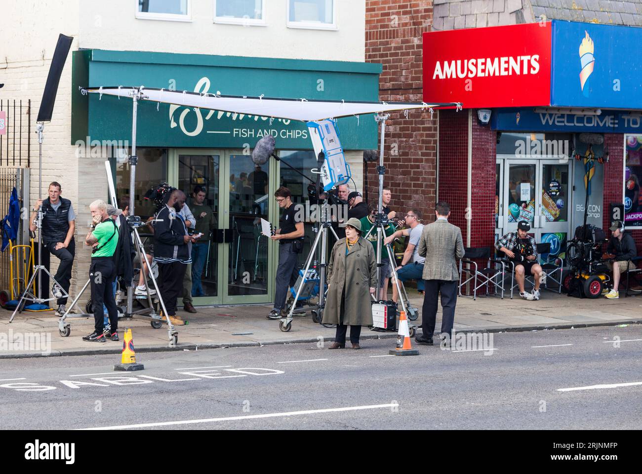 Redcar,UK. 23rd August 2023.Filming taking place at a fish shop on the ...