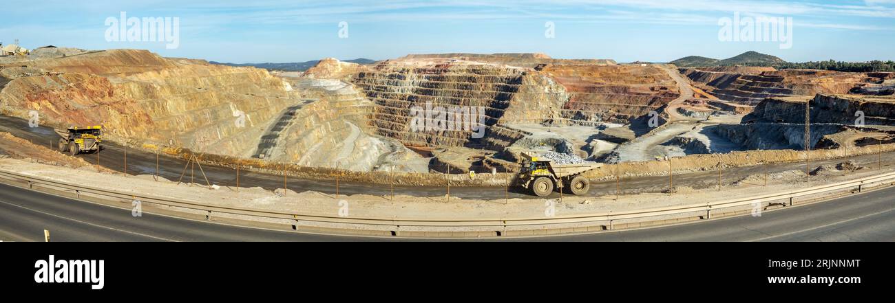 The loaded dump trucks driving in the mine of Cerro, Colorado Stock ...