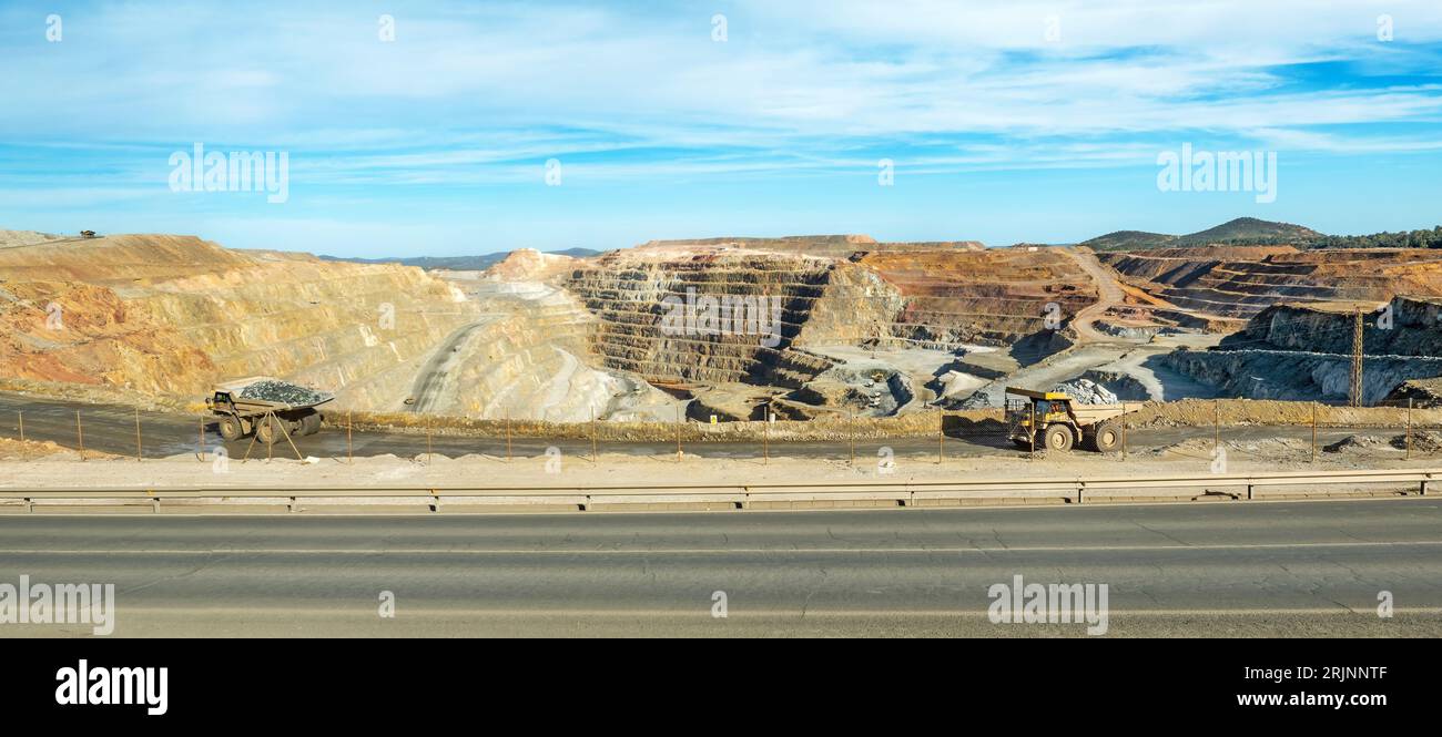 The loaded dump trucks driving in the mine of Cerro, Colorado Stock ...