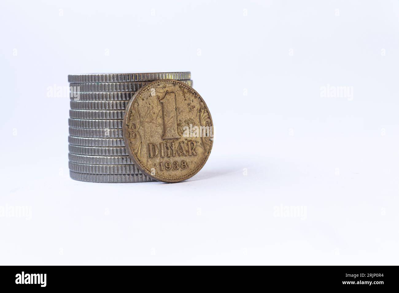 A close-up image of a 1 Dinar coin from the Kingdom of Yugoslavia ...