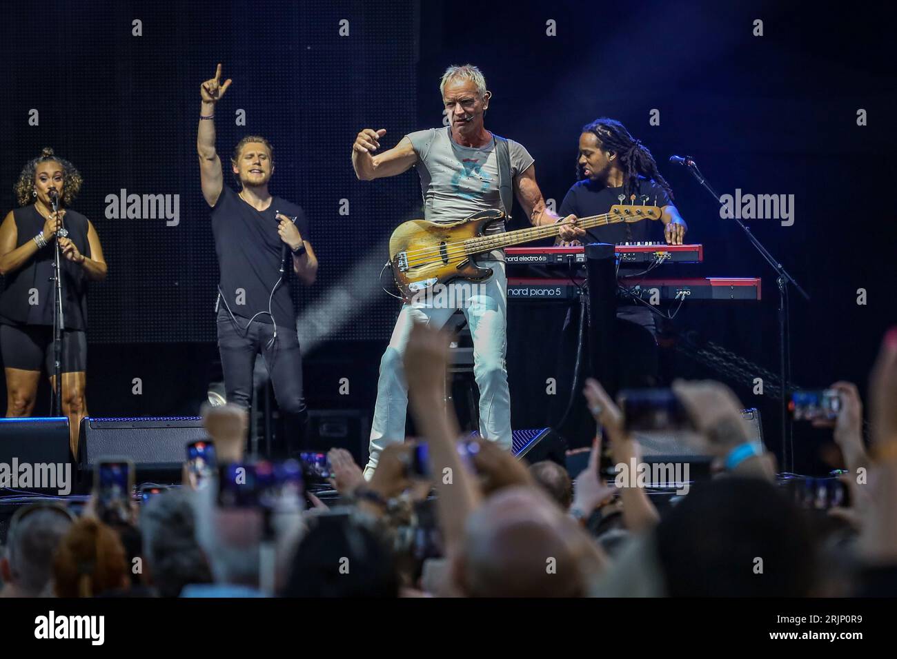 Musician Sting performing on stage at the Bedford Park Concerts series ...