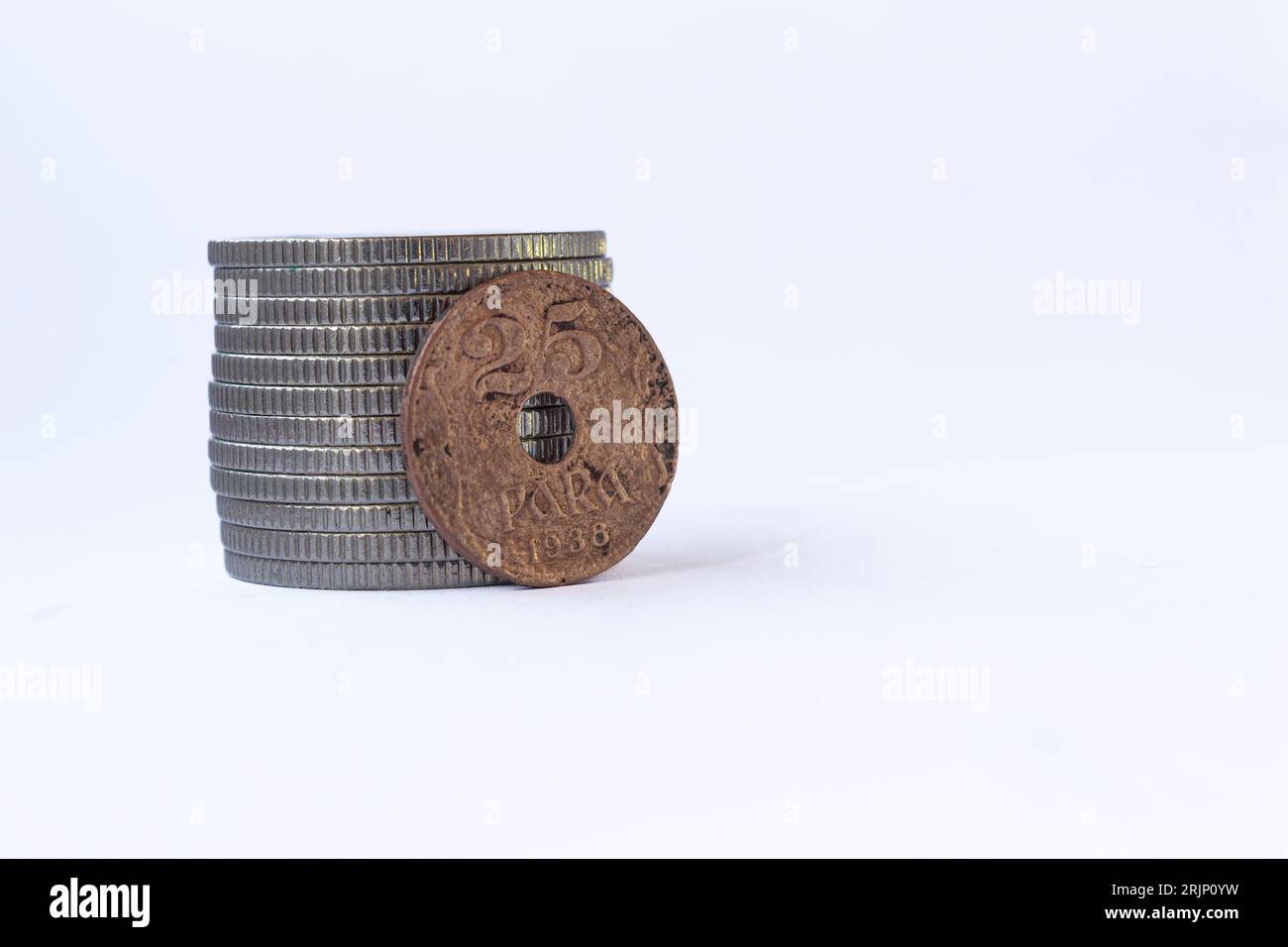 This stock photo shows a pile of 25 para coins from the Kingdom of ...