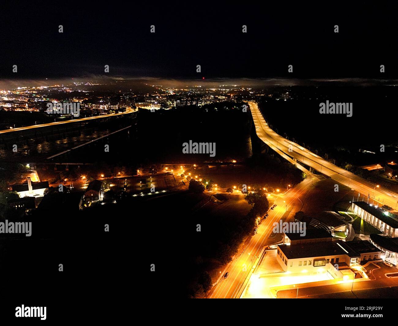 An aerial view of the vibrant city of Richmond, Virginia, illuminated ...