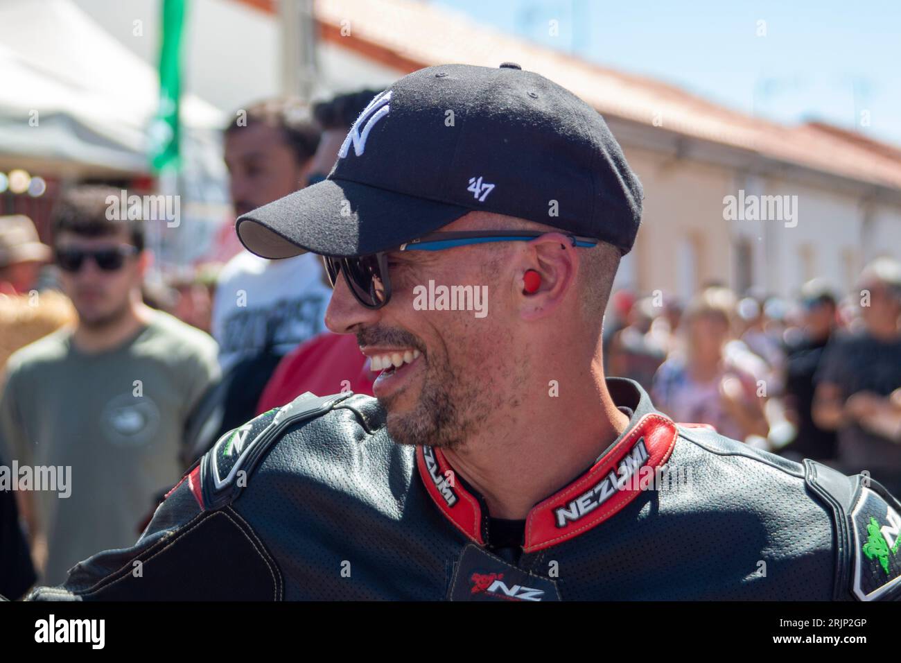 The pilot Hugo Gonzalez at the finish line of La Bañeza after ...