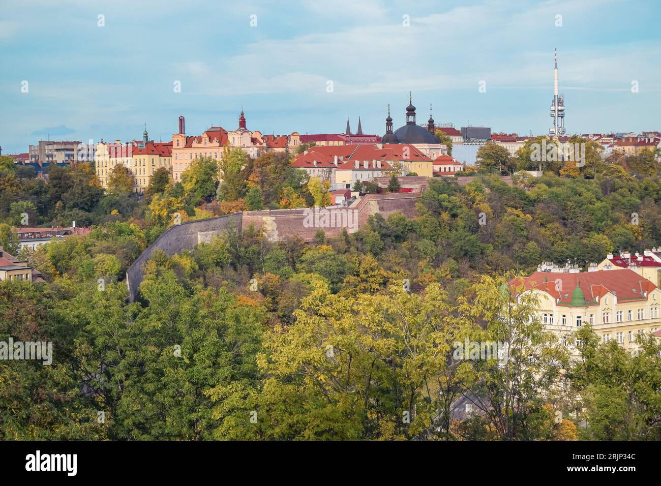 Autumn view of greenery and part of Prague II from Vysehrad in Czech ...