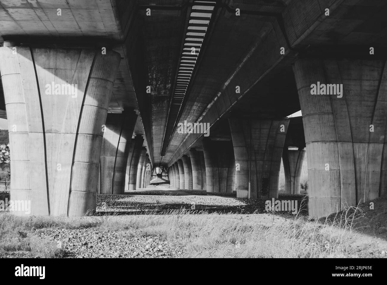 Cityscape with motorway bridge Black and White Stock Photos & Images ...