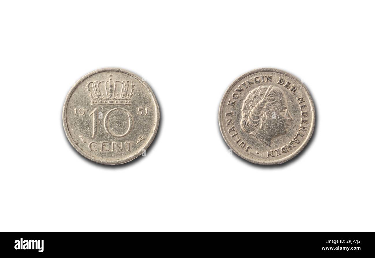 A macro image of a Netherlands 10 cent coin, closeup shot, with the ...