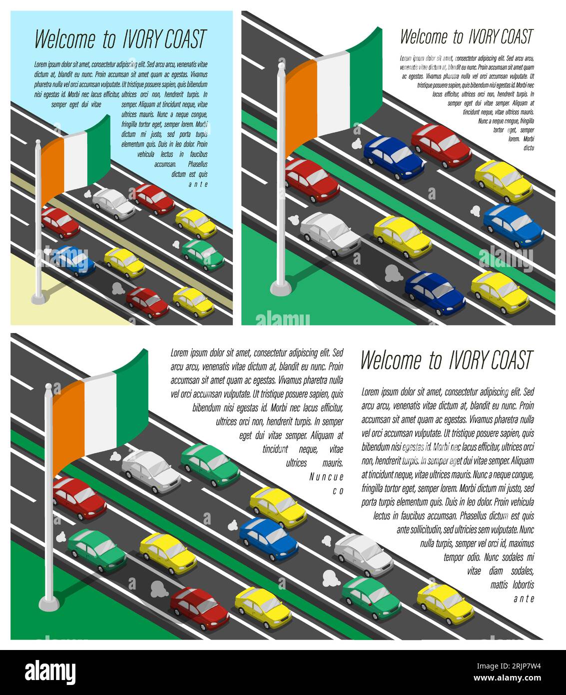 Isometric flag of Ivory Coast on flagpole fluttering wind. Crossing of ...