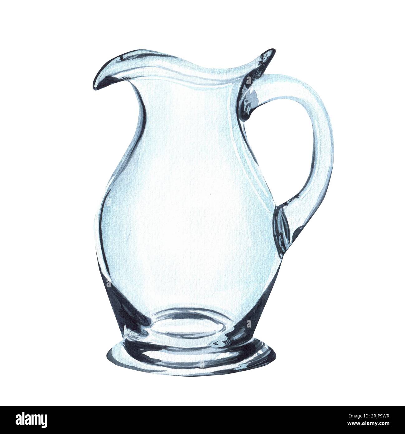 Hand drawn watercolor illustration. Glass jug for lemonade, juice or ...
