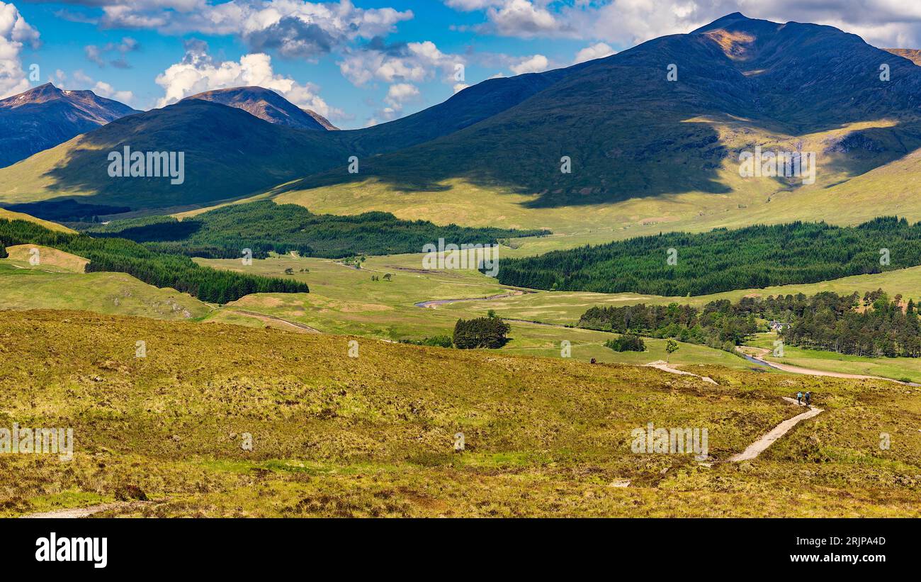 Hikers in the remote Rannoch Moor in the spectacular, remote Scottish ...