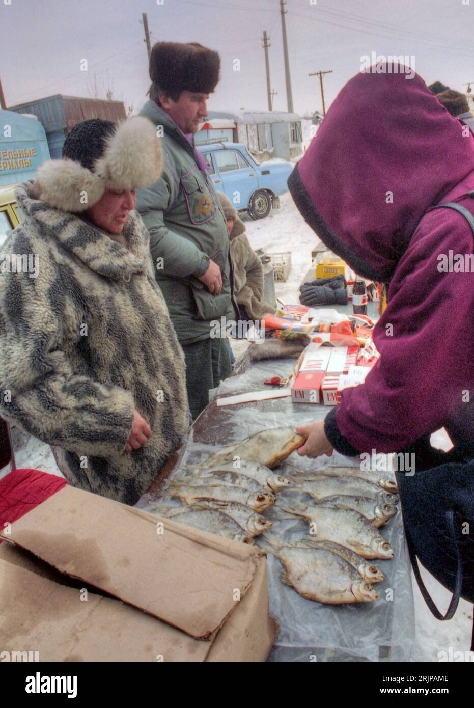 Volgograd, Russia - January 1996: Scanned film image of Russian outdoor ...