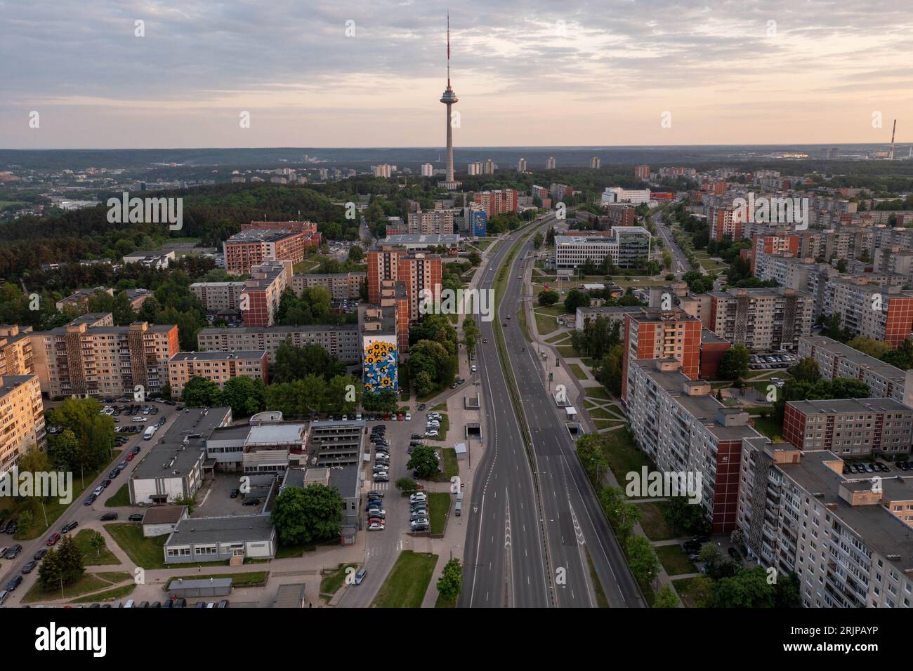 Drone photography of city's apartment complex, big road in a city ...