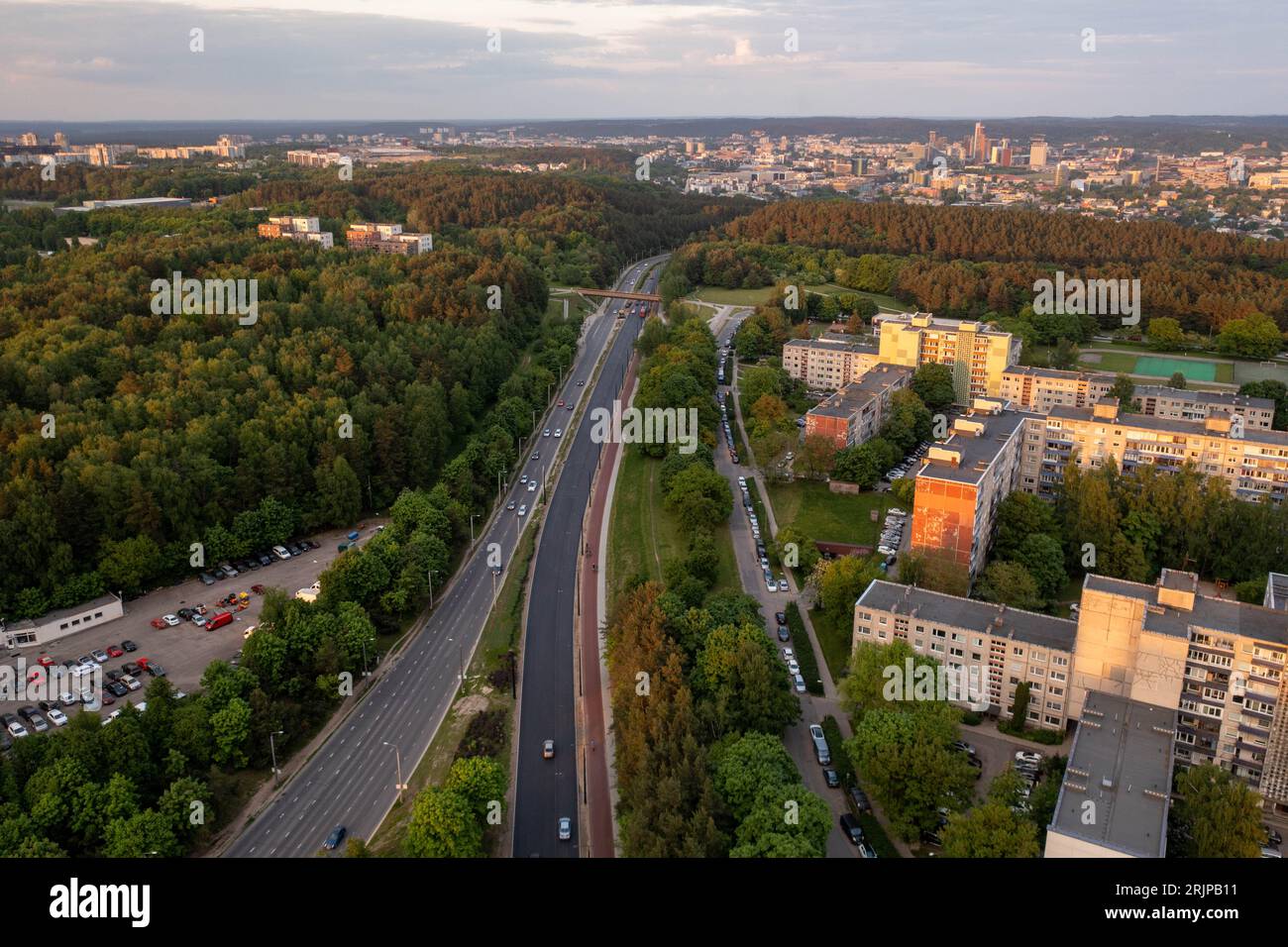 Drone photography of city's apartment complex, big road in a city ...