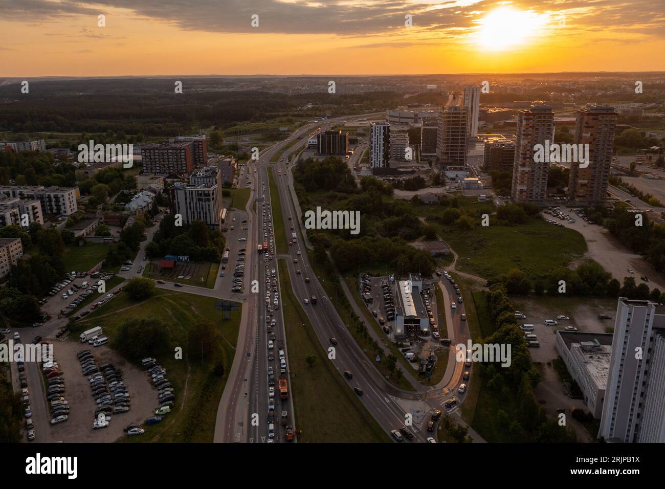 Drone photography of city's apartment complex, big road in a city ...