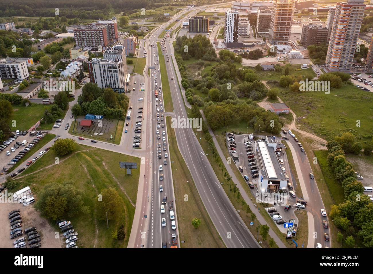 Drone photography of city's apartment complex, big road in a city ...
