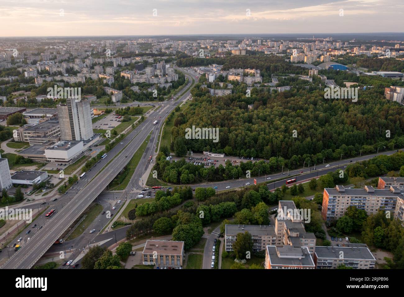 Drone photography of city's apartment complex, big road in a city ...