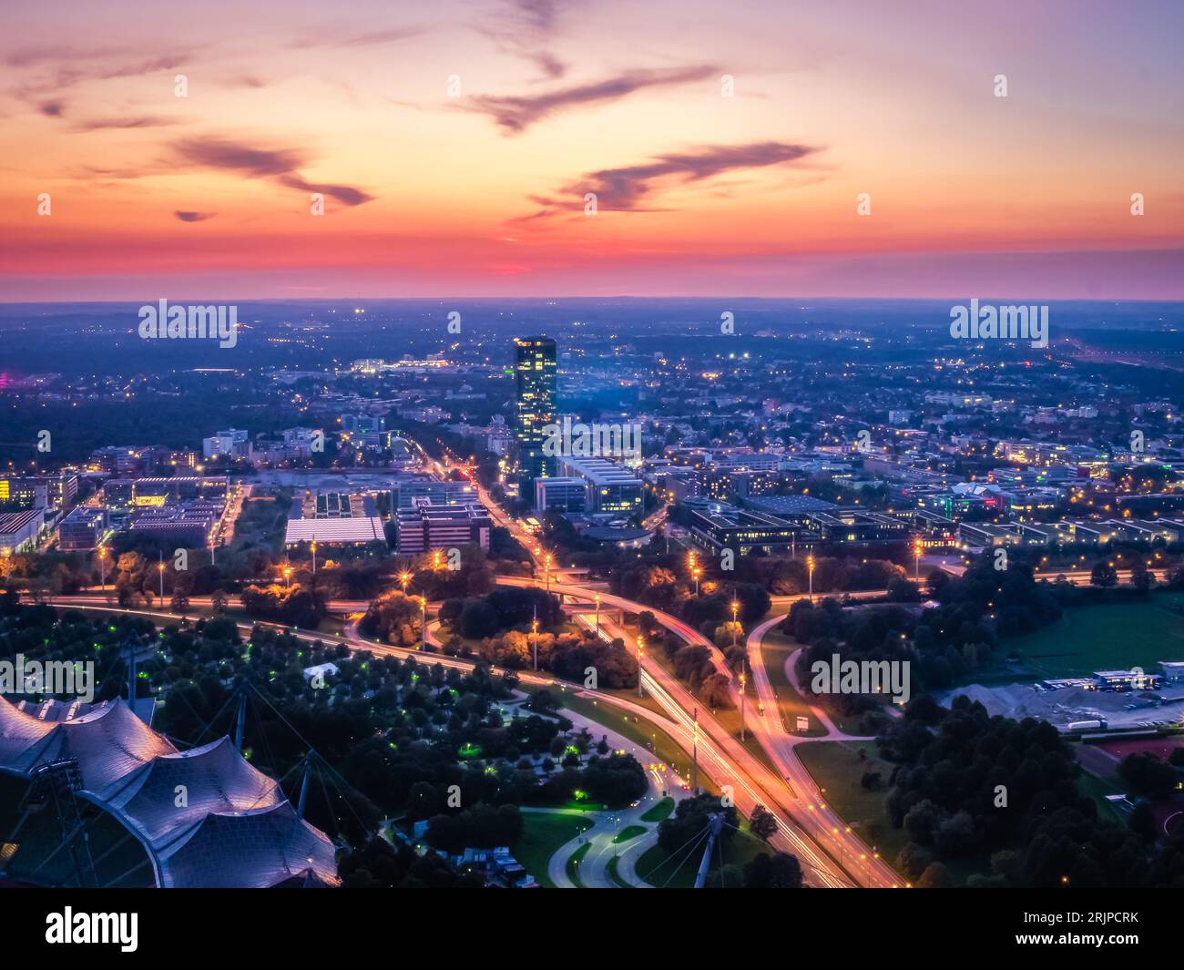 A stunning nighttime aerial view of the city of Munich, Germany Stock ...