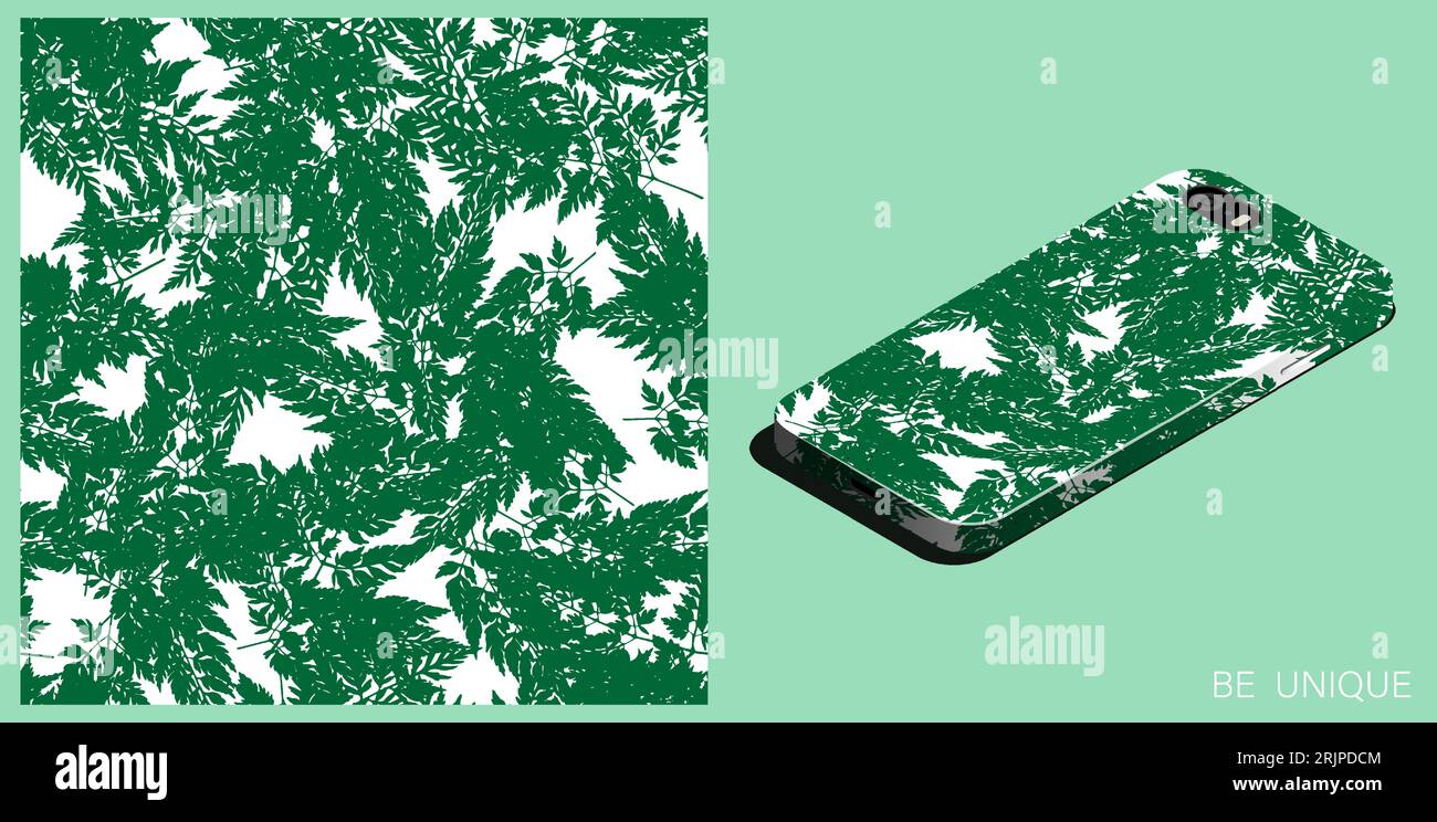 Modern smartphone in unique case decorated wild field grass parsley ...