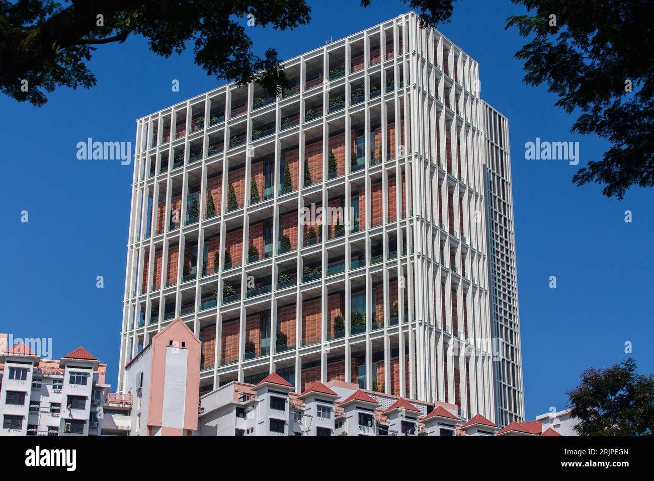 State Courts Tower architecture design against the blue sky, Singapore ...