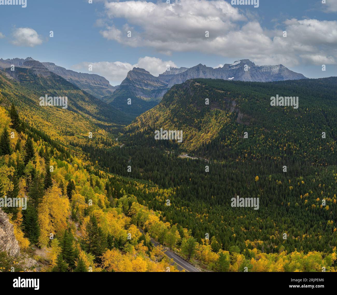 An aerial view of Fall foliage in Glacier National Park, Montana Stock ...