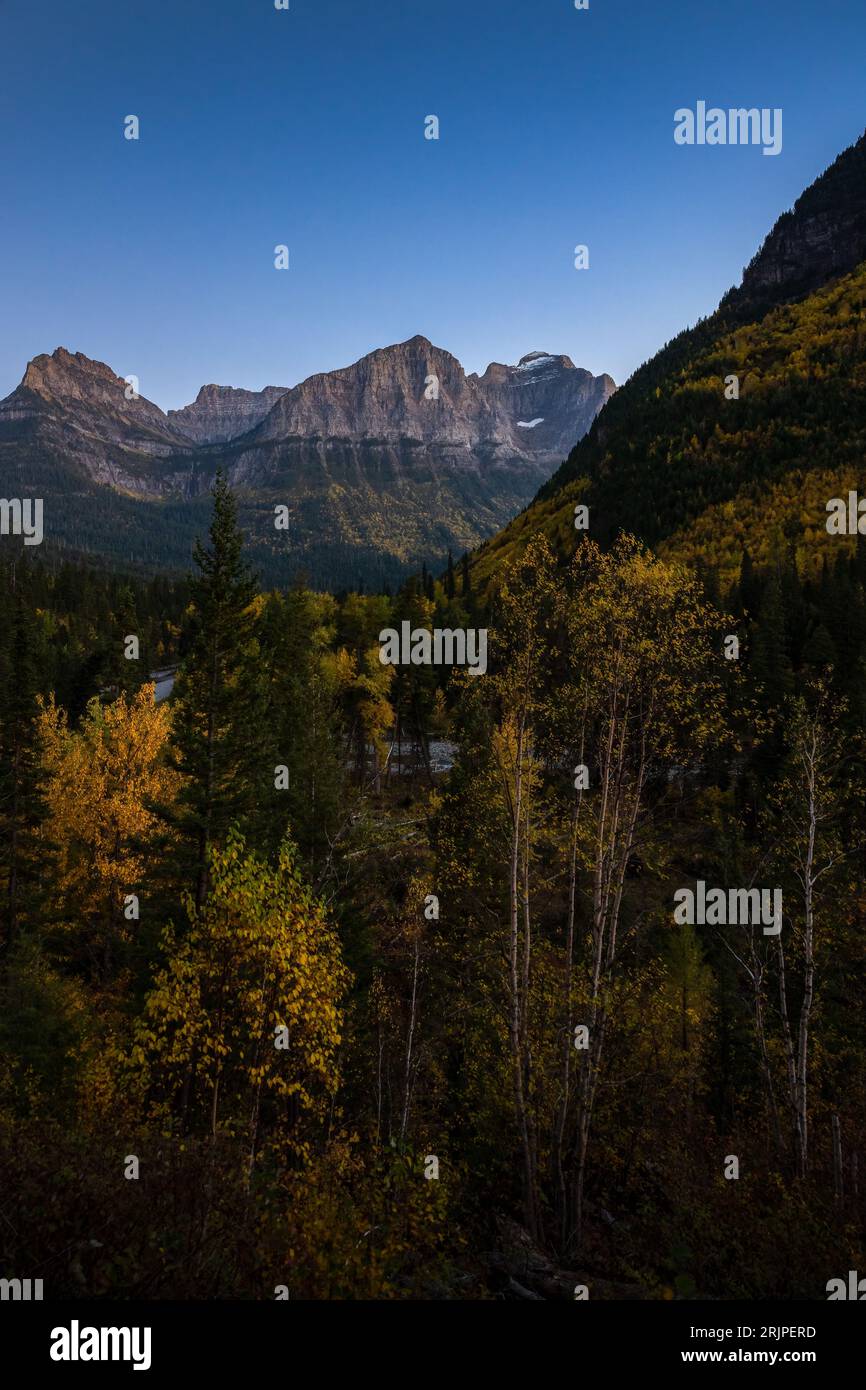An aerial view of Fall foliage in Glacier National Park, Montana Stock ...
