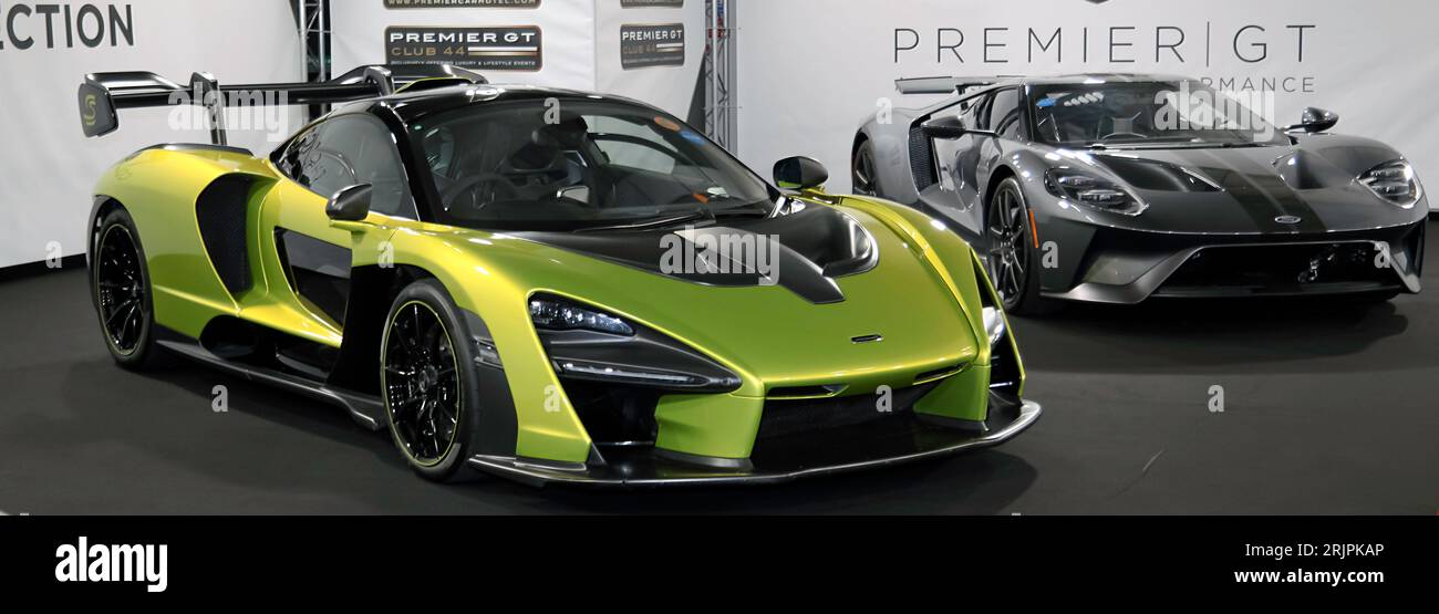 McLaren Senna and Ford GT Supercars on the Premier GT Stand, at the ...
