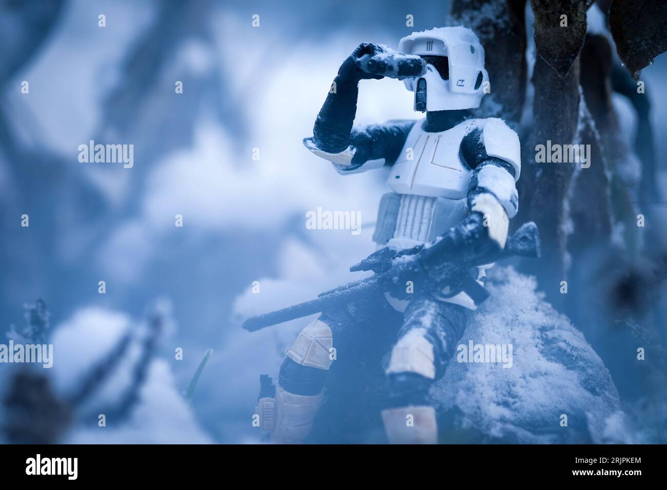 A Star Wars stormtrooper snow trooper action figure, depicting an ...