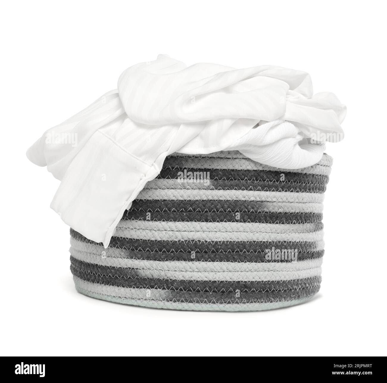 Laundry basket with clean clothes isolated on white Stock Photo - Alamy