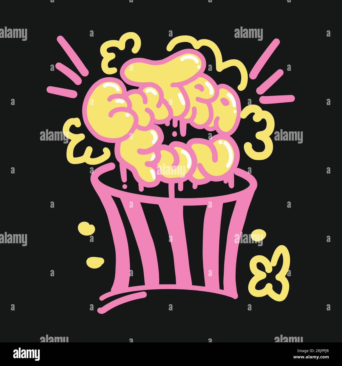 Graffiti Slogan Extra Fun with bucket of popcorn in Yellow, Pink Color ...