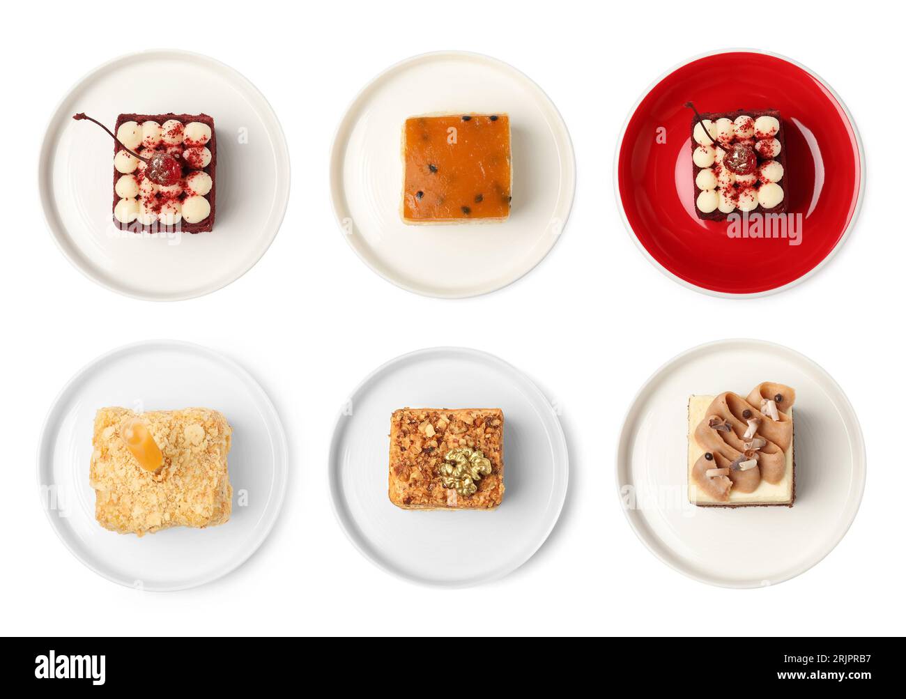 Set with different tasty cakes isolated on white, top view Stock Photo ...