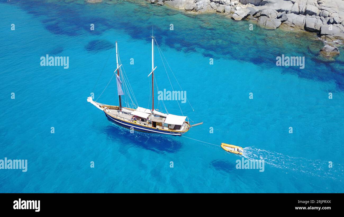 Yacht, sailing in blue water and summer sun on ocean holiday, relax in ...