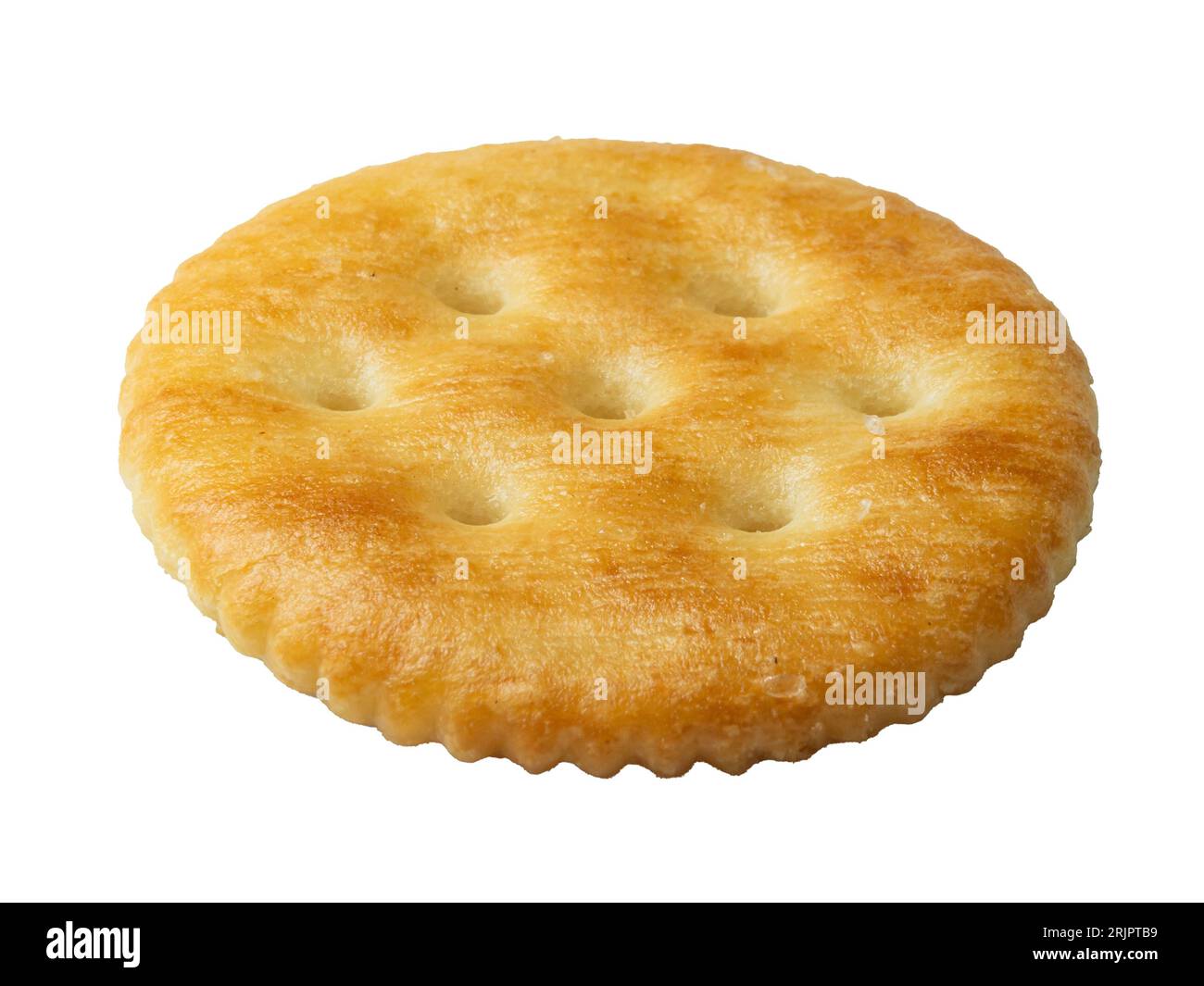 A piece of round salted cracker on white background with clipping path ...